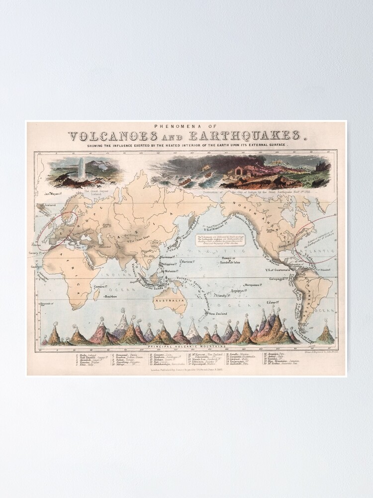 "Vintage Volcano and Earthquake World Map (1852)" Poster for Sale by ...