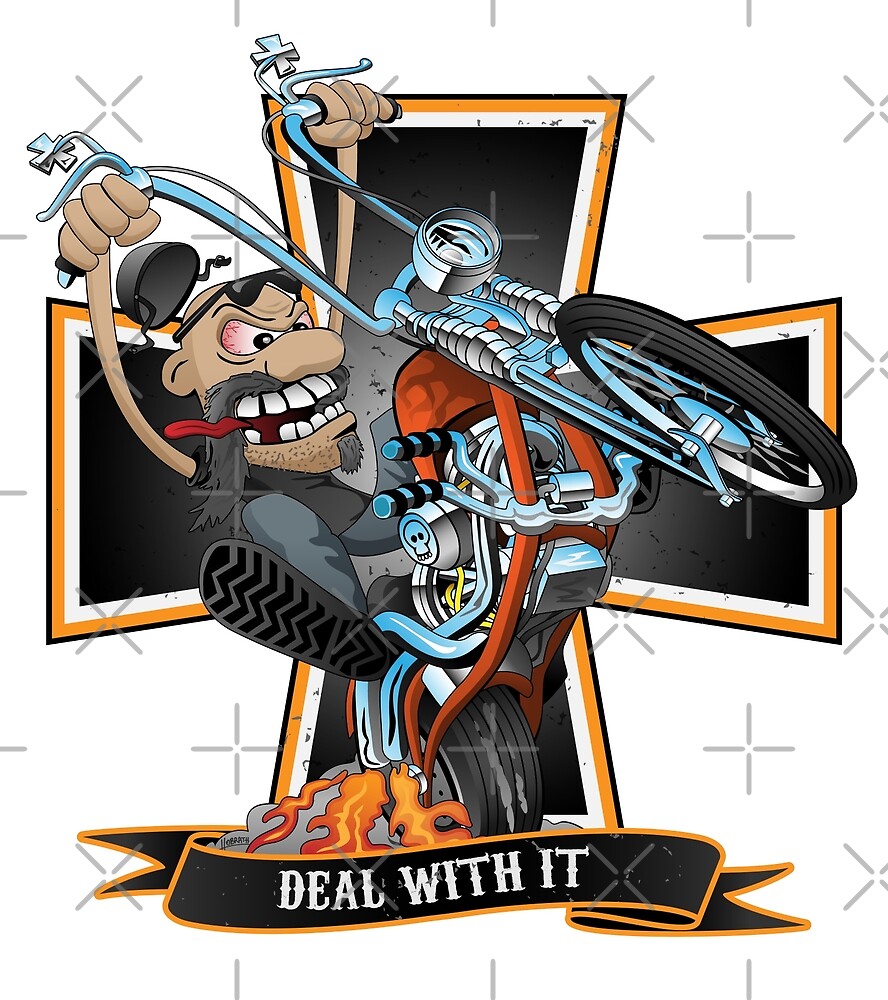 "Deal with it - funny biker riding a chopper, popping a wheelie ...