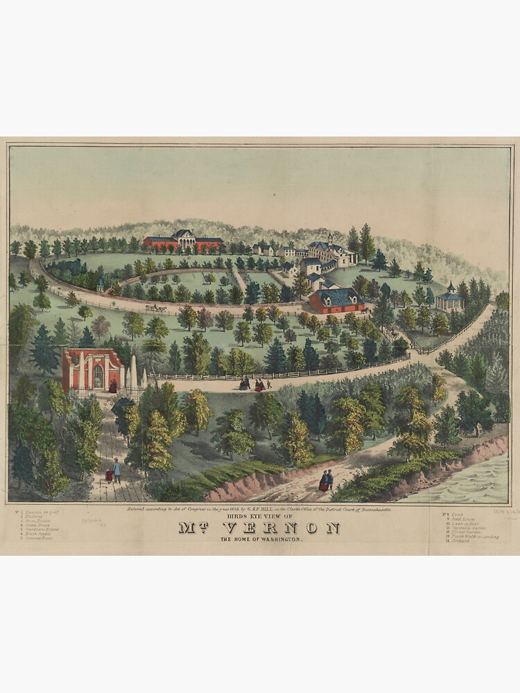 "Vintage Pictorial Map of Mount Vernon VA (1859)" Sticker for Sale by ...