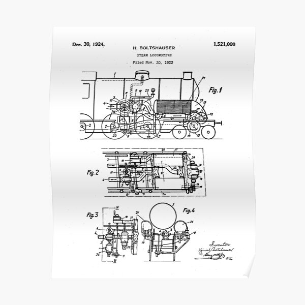 "Steam Train Patent - Steam Locomotive Art - Black And White" Poster by ...