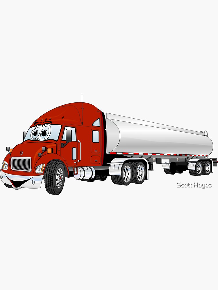 "Semi Truck Red Silver Tanker Trailer Cartoon" Sticker for Sale by ...