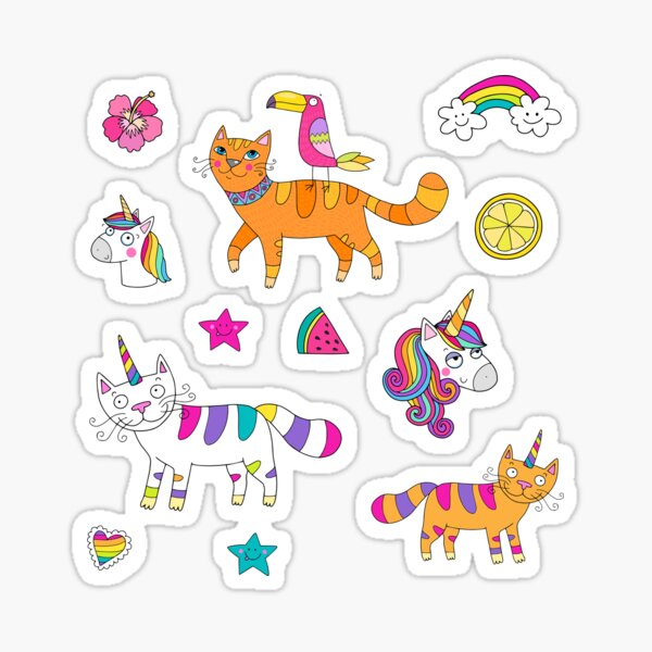 "Caticorn stickers" Sticker for Sale by natsa | Redbubble