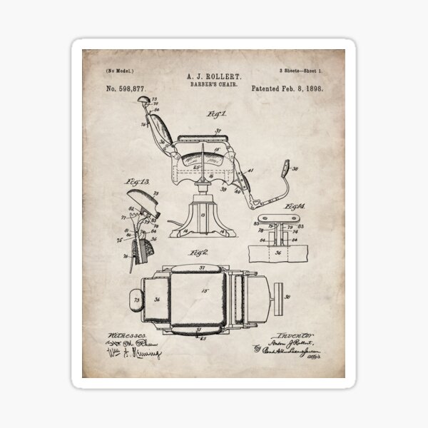 "Barbers Chair Patent - Barber Art - Antique" Sticker by patentpress ...