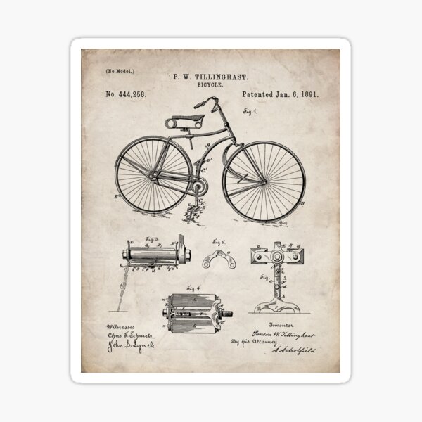 "Bicycle Patent - Cycling Art - Antique" Sticker for Sale by ...