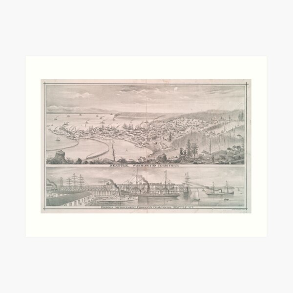 "Vintage Pictorial Map of Seattle WA (1882)" Art Print for Sale by ...