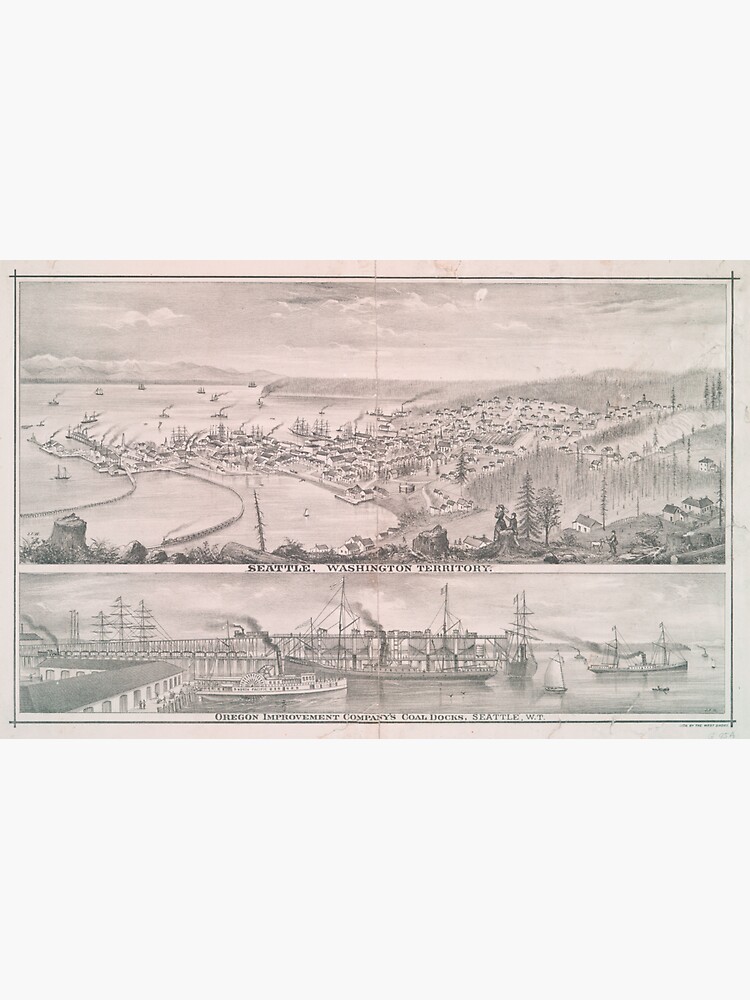 "Vintage Pictorial Map of Seattle WA (1882)" Sticker for Sale by ...