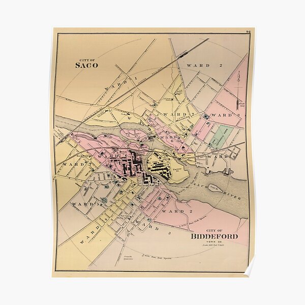 "Vintage Map of Saco & Biddeford ME (1885)" Poster for Sale by ...