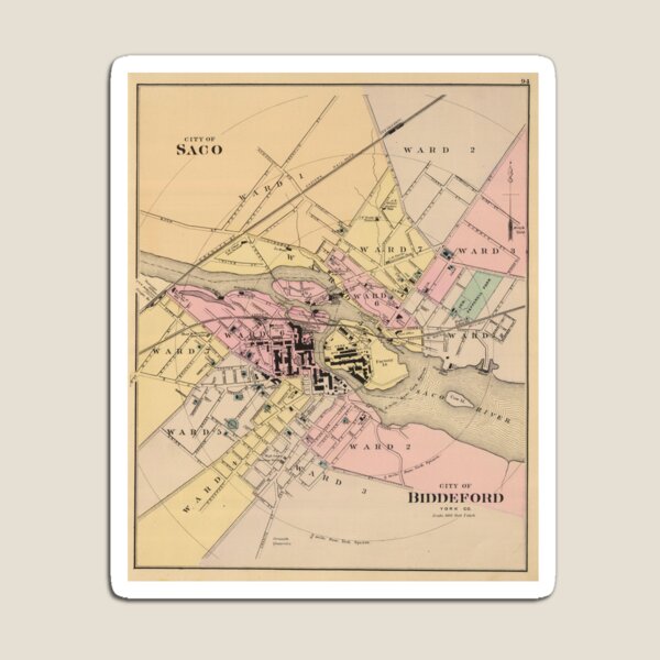 "Vintage Map of Saco & Biddeford ME (1885)" Magnet for Sale by ...