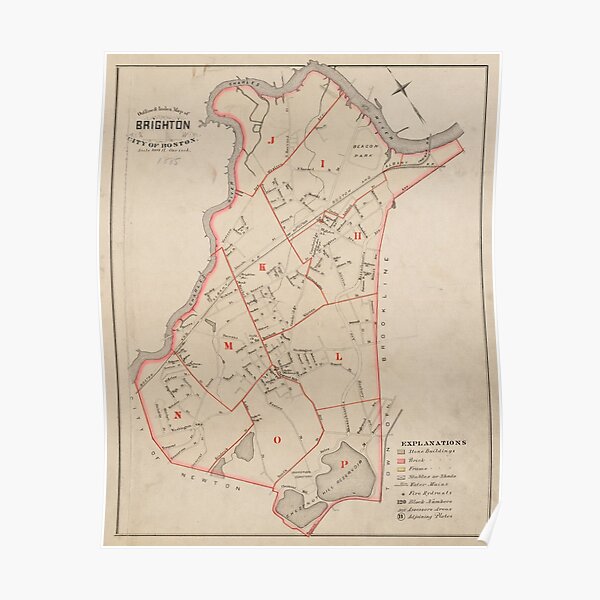 "Vintage Map of Brighton MA (1885)" Poster by BravuraMedia | Redbubble