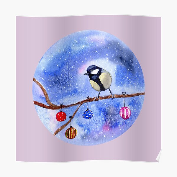"Great Titmouse Christmas Watercolor Painting" Poster for Sale by ...