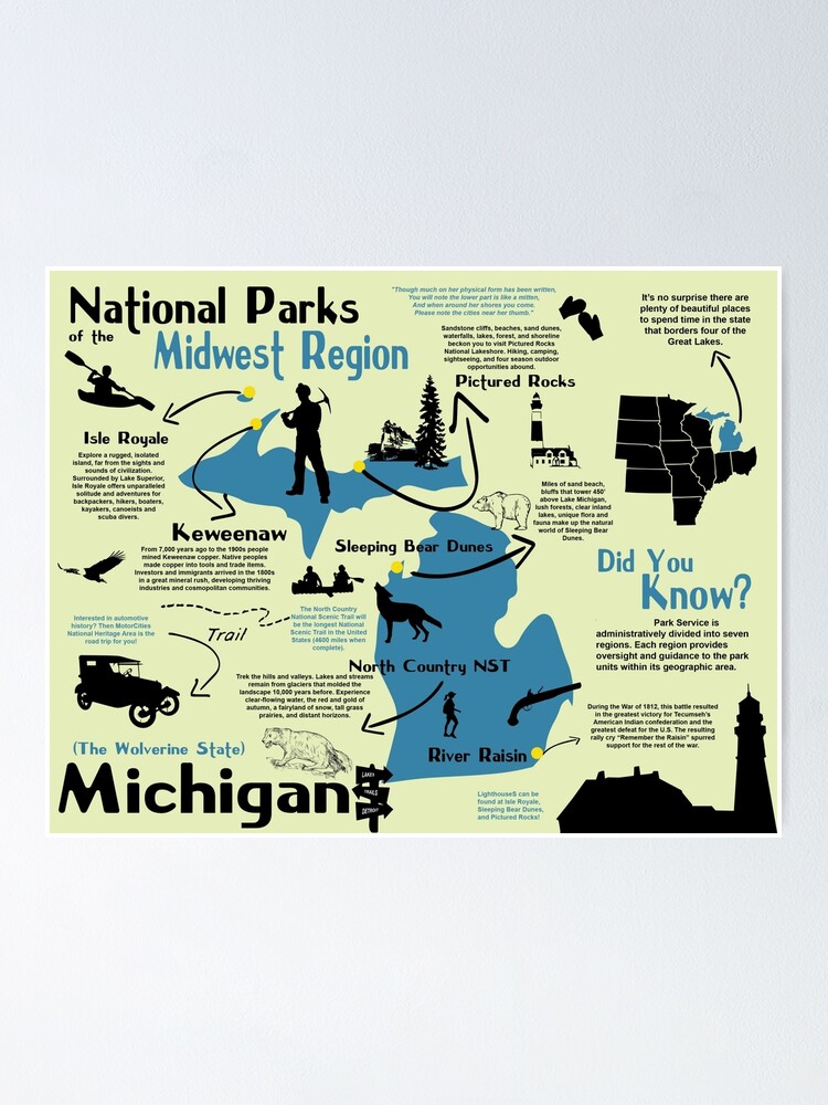 "Michigan National Parks Infographic Map " Poster by BravuraMedia ...