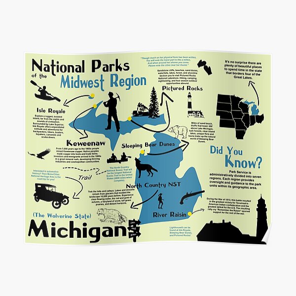 "Michigan National Parks Infographic Map " Poster by BravuraMedia ...