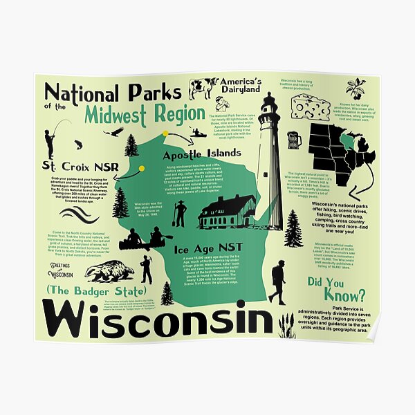 "Wisconsin National Parks Infographic Map" Poster for Sale by ...