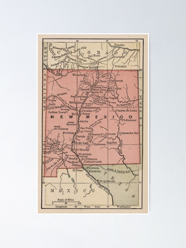 "Vintage Map of New Mexico (1880)" Poster for Sale by BravuraMedia ...