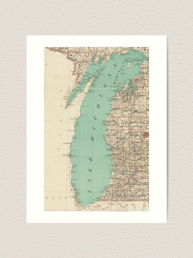 "Vintage Map of Lake Michigan (1888)" Art Print by BravuraMedia | Redbubble