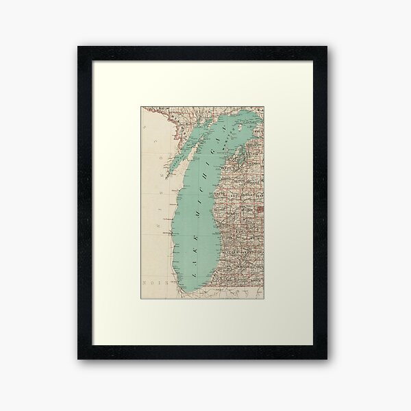 "Vintage Map of Lake Michigan (1888)" Framed Art Print for Sale by ...