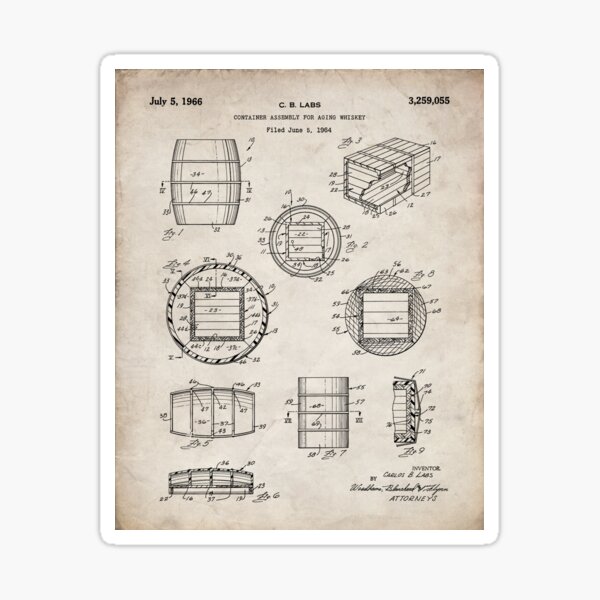 "Whisky Barrel Patent - Whisky Art - Antique" Sticker by patentpress ...