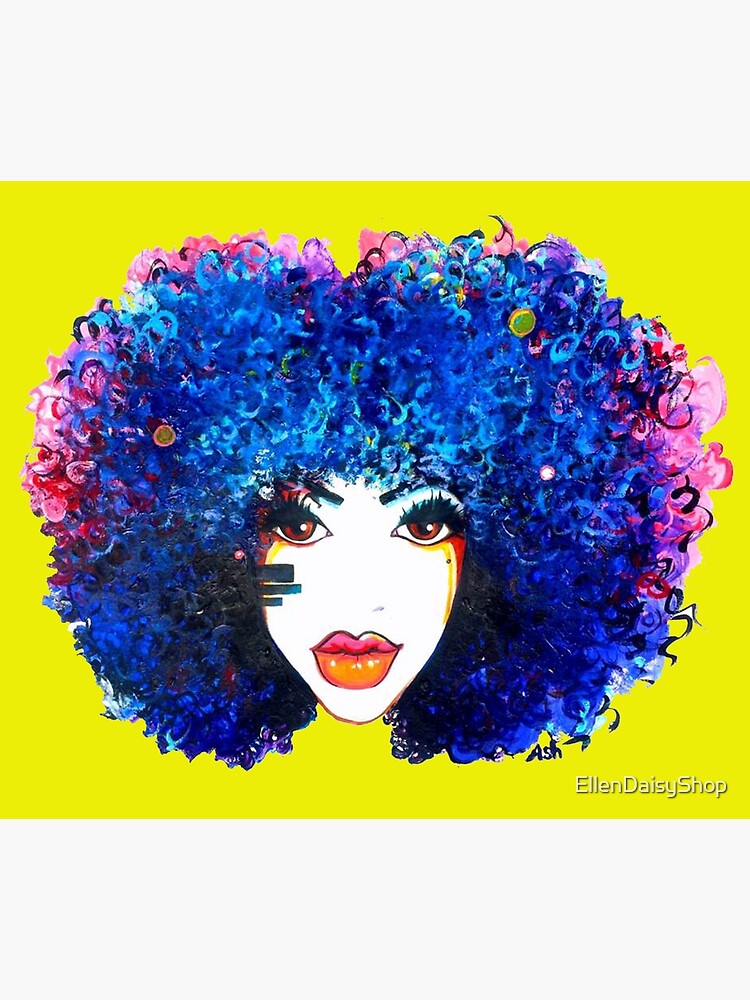 "Blue Afro Curly Hair Girl Brown Eyes Natural Hair Queen " Art Print by ...