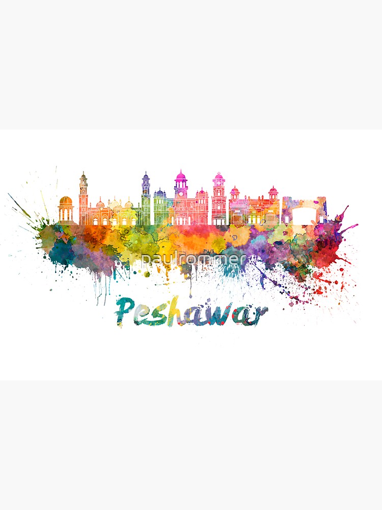 "Peshawar skyline in watercolor splatters " Sticker for Sale by ...