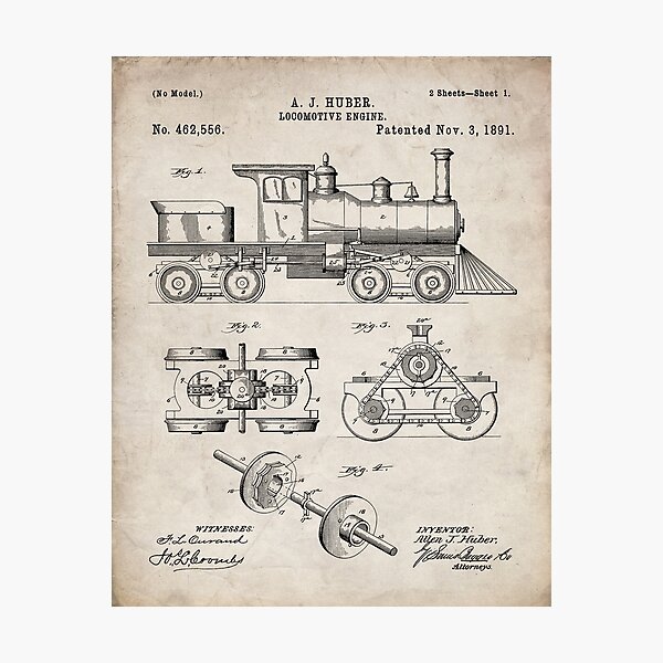 "Train Locomotive Patent - Steam Train Art - Antique" Photographic ...