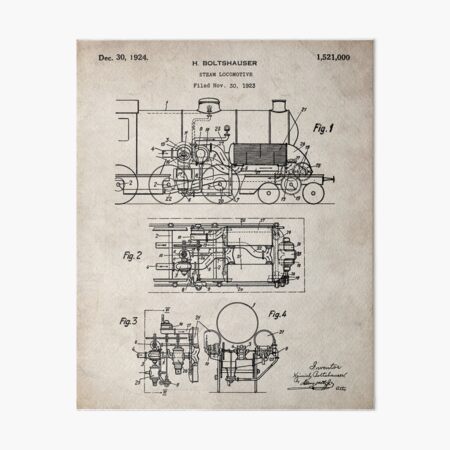 "Steam Train Patent - Steam Locomotive Art - Antique" Art Board Print ...