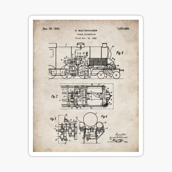 "Steam Train Patent - Steam Locomotive Art - Antique" Sticker by ...