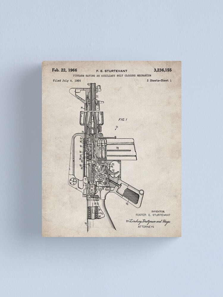"M16 Rifle Patent - Military Rifle Art - Antique" Canvas Print by ...