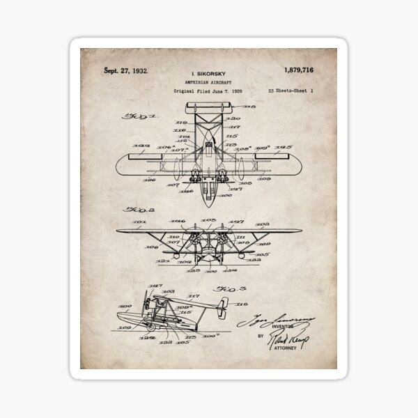 "Seaplane Patent - Biwing Seaplane Art - Antique" Sticker for Sale by ...