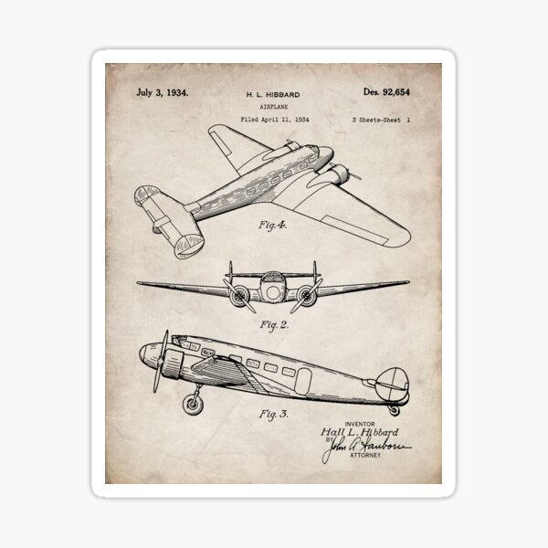"Lockheed Airplane Patent - Electra Air Plane Art - Antique" Sticker ...