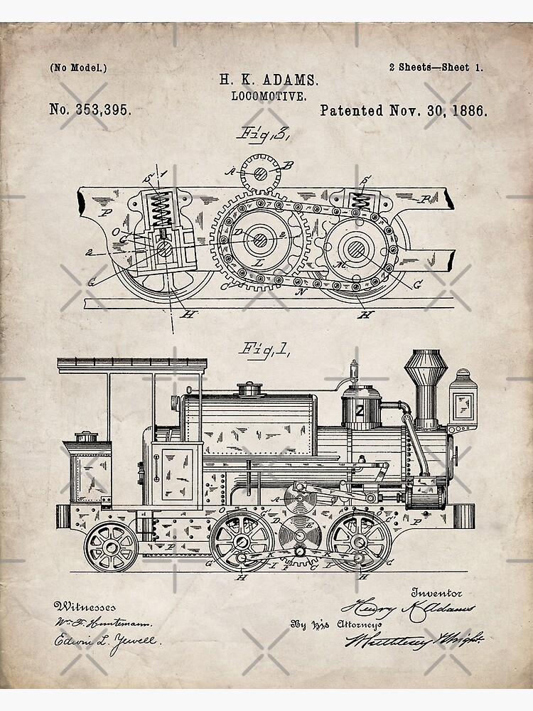 "Steam Train Patent - Steam Locomotive Art - Antique" Poster by ...