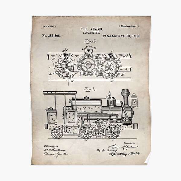 "Steam Train Patent - Steam Locomotive Art - Antique" Poster by ...