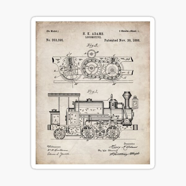 "Steam Train Patent - Steam Locomotive Art - Antique" Sticker by ...