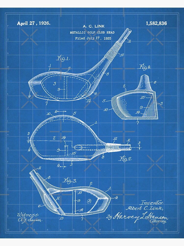 "Golf Driver Patent - Golf Art - Blueprint" Sticker by patentpress ...