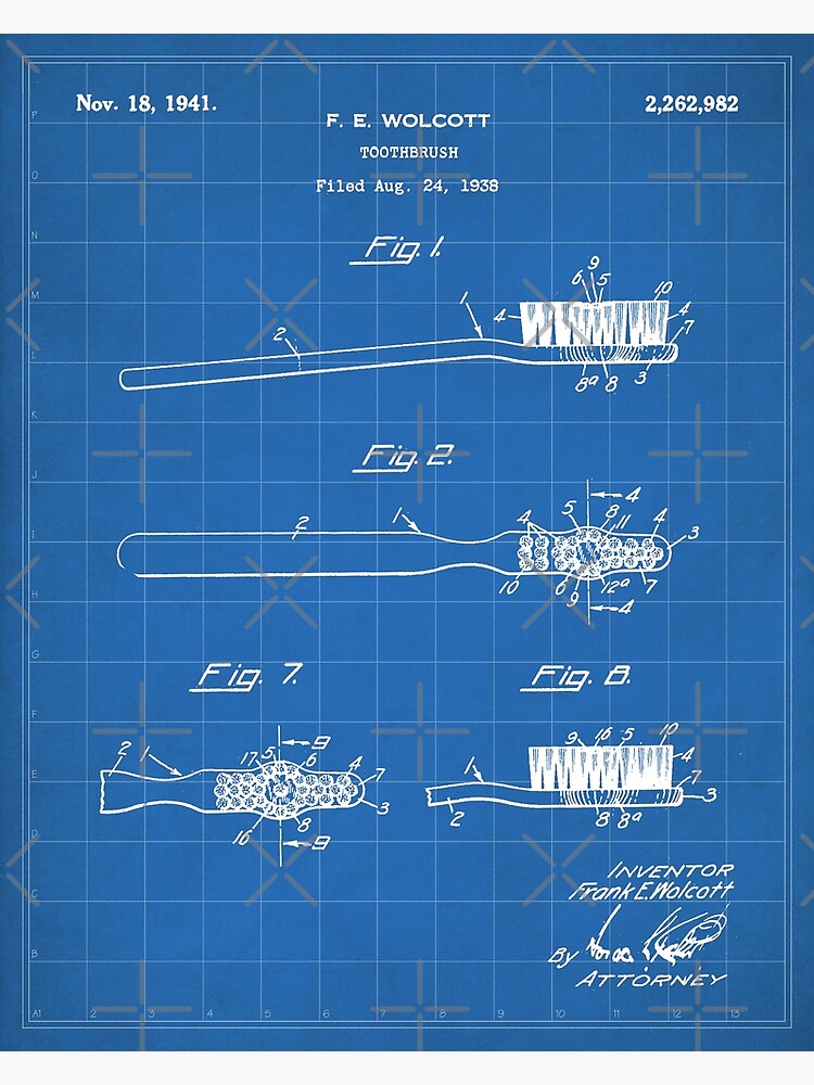 "Toothbrush Patent - Bathroom Art - Blueprint" Poster for Sale by ...