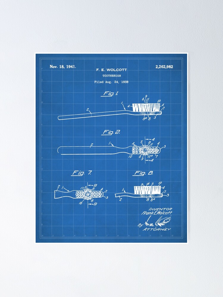 "Toothbrush Patent - Bathroom Art - Blueprint" Poster for Sale by ...