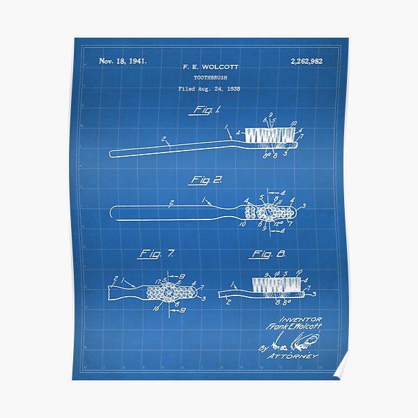 "Toothbrush Patent - Bathroom Art - Blueprint" Poster for Sale by ...
