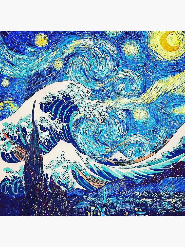 "The Great Wave Hokusai - Starry Night Van Gogh" Sticker by RBEnt ...