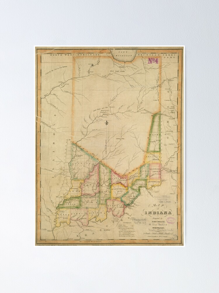 "Vintage Map of Indiana (1817)" Poster for Sale by BravuraMedia | Redbubble