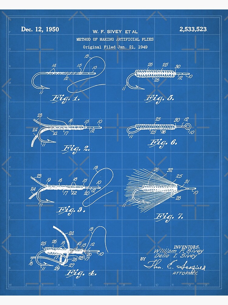 "Fly Fishing Patent - Fisherman Art - Blueprint" Poster by patentpress ...