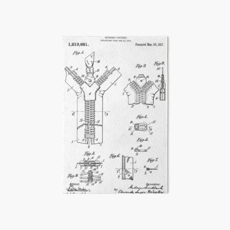 "Vintage Zipper Patent Illustration (1917)" Art Board Print for Sale by ...