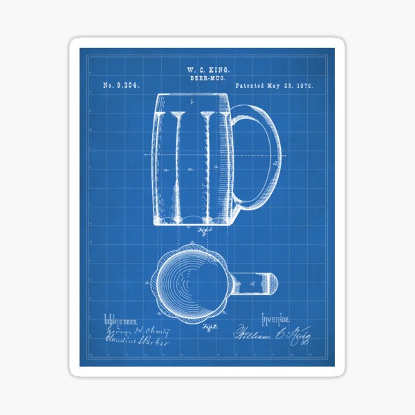 "Beer Mug Patent - Craft Beer Art - Blueprint" Sticker by patentpress ...
