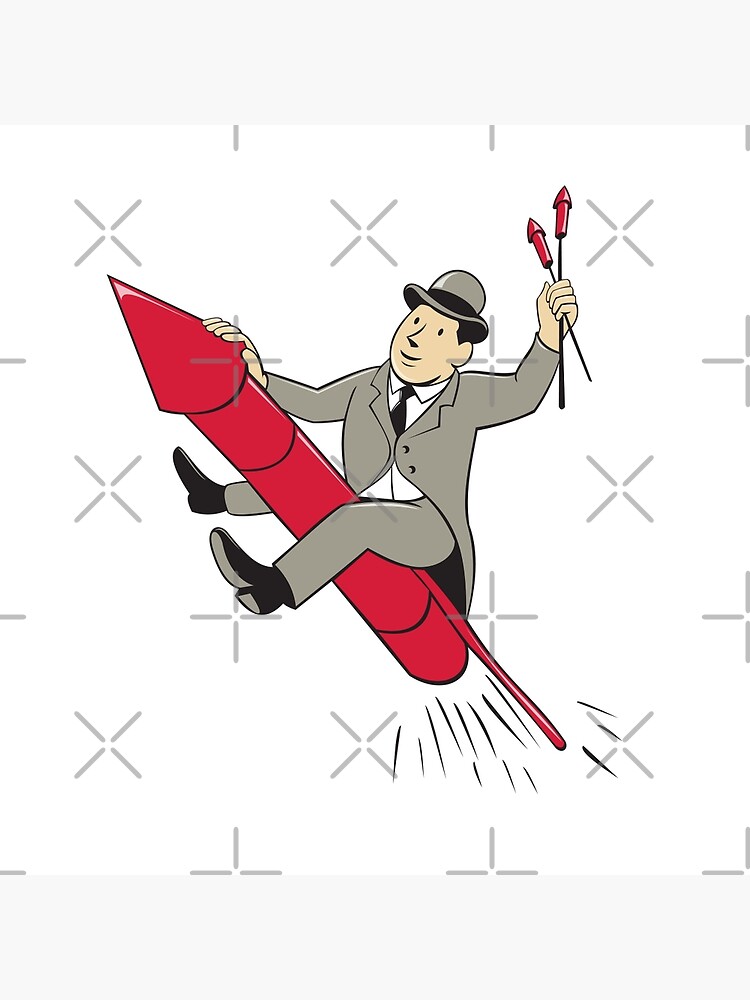 "Man Bowler Hat Riding Fireworks Rocket Cartoon" Poster for Sale by ...