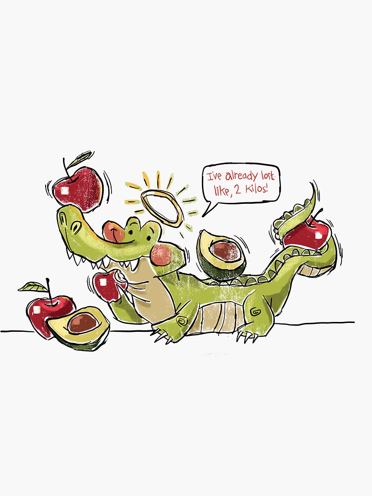 "Angelic Alligator Eating Apples and Avocados" Sticker by abzhakim ...