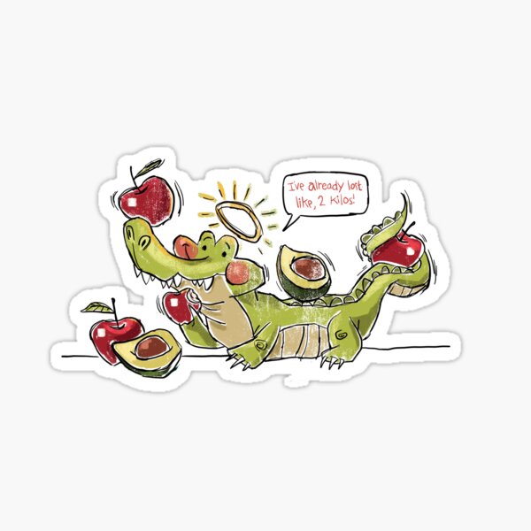"Angelic Alligator Eating Apples and Avocados" Sticker by abzhakim ...