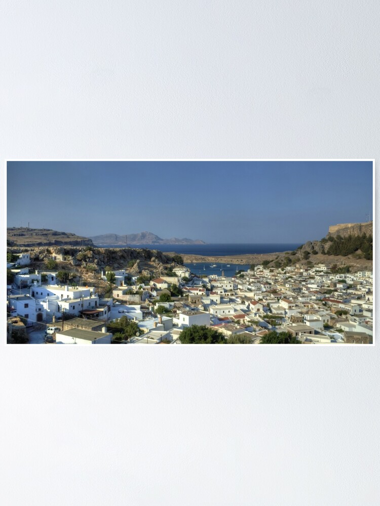 "Lindos Village and Bay" Poster for Sale by tomg | Redbubble