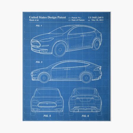 "Tesla Model S Patent - Tesla Art - Blueprint" Art Board Print by ...