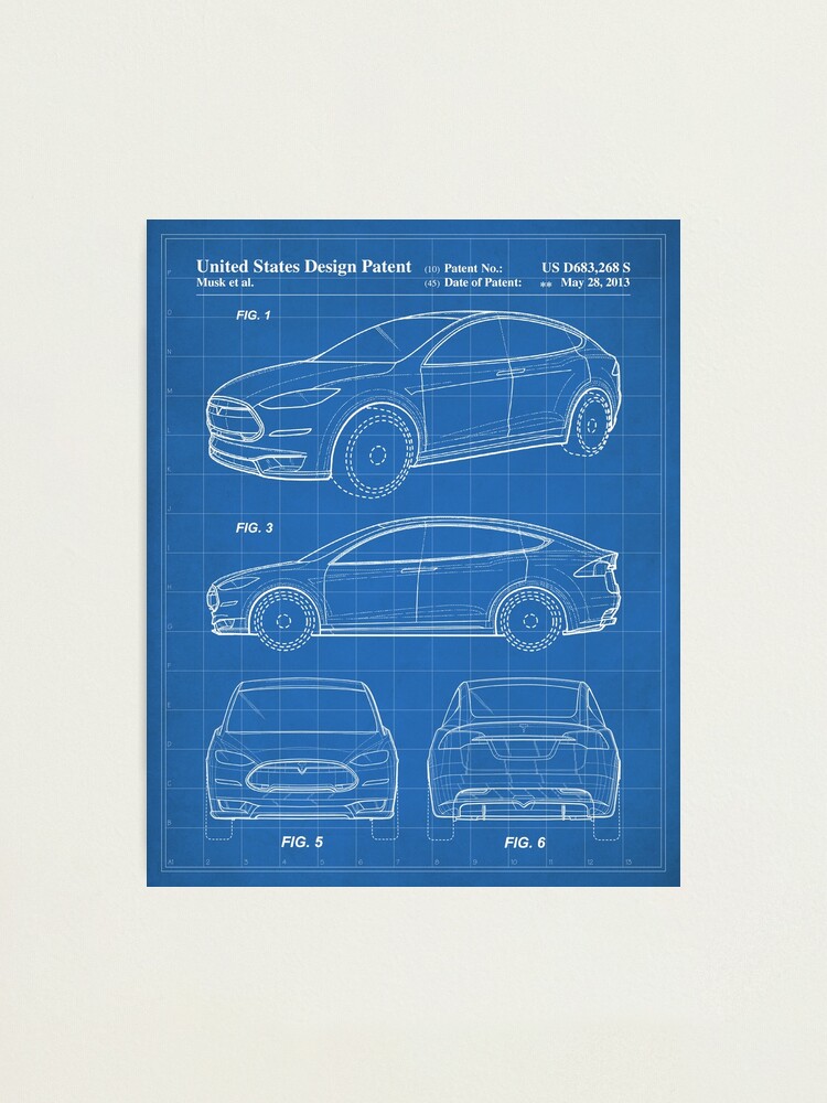 "Tesla Model S Patent - Tesla Art - Blueprint" Photographic Print by ...