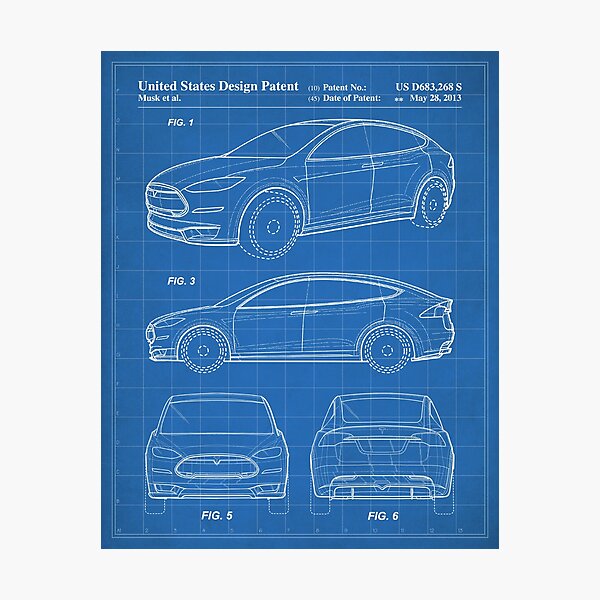 "Tesla Model S Patent - Tesla Art - Blueprint" Photographic Print by ...