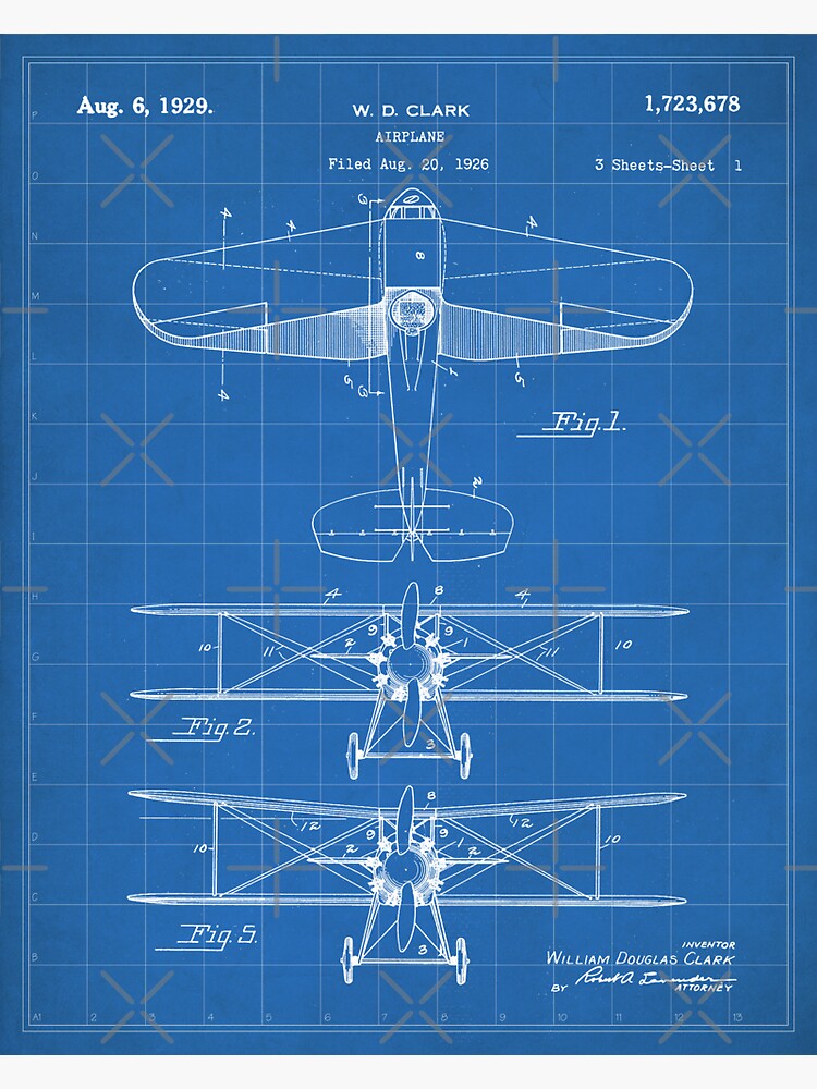 "Biplane Patent - Aviation Art - Blueprint" Sticker by patentpress ...