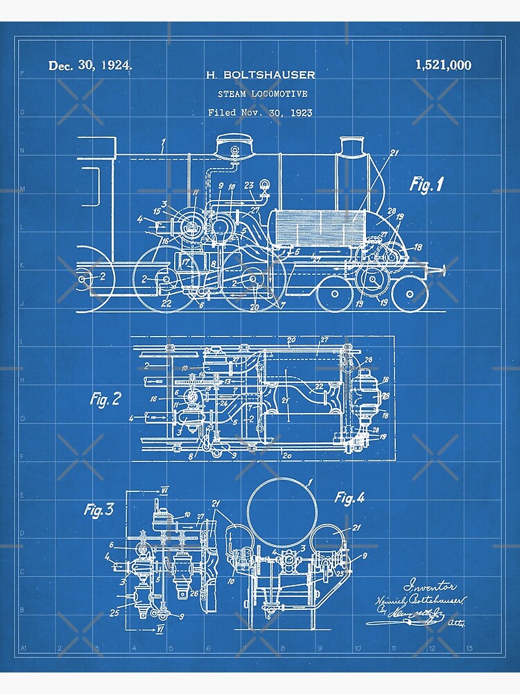 "Steam Train Patent - Steam Locomotive Art - Blueprint" Art Print by ...